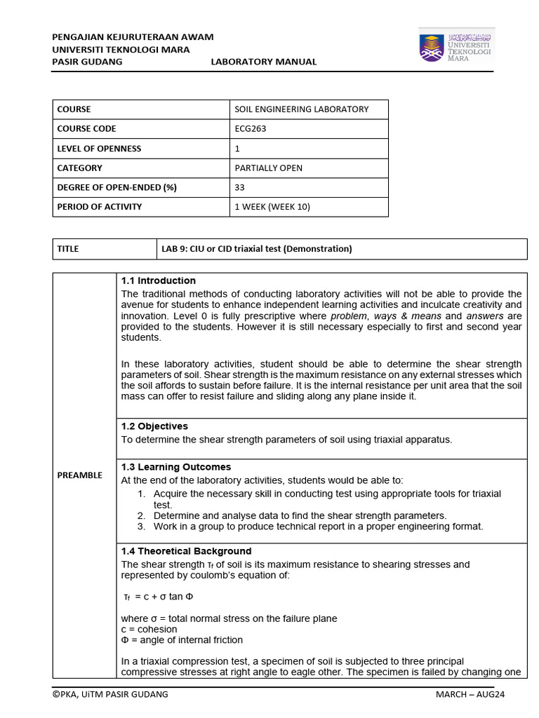 LAB 9 - CIU, CID TRIAXIAL (Level 1) | PDF | Stress (Mechanics ...