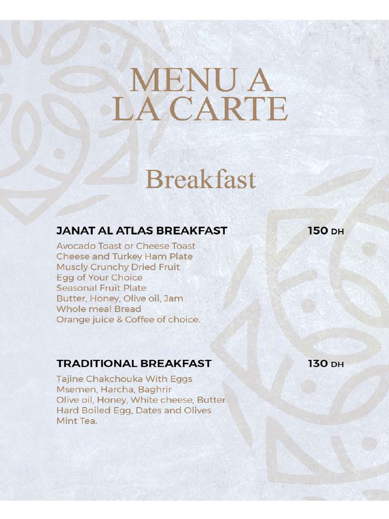 Menu Janat Al Atlas | PDF