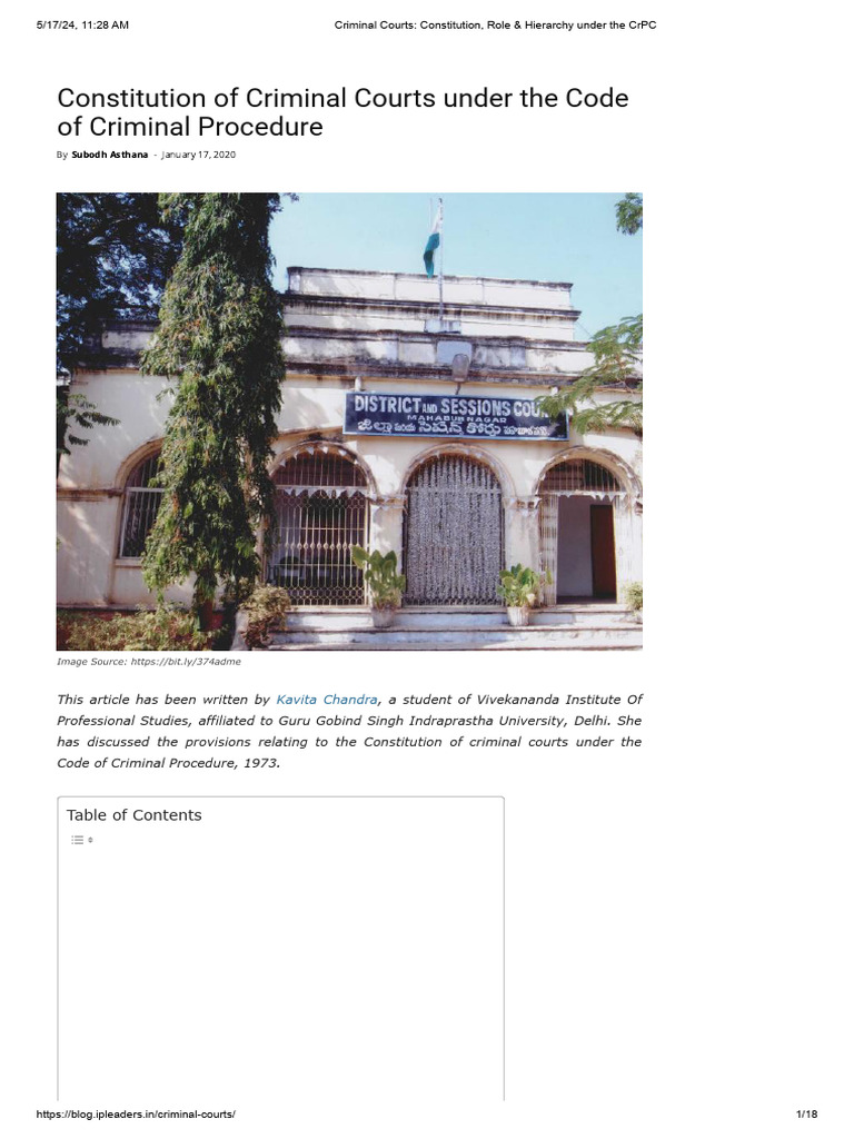 Criminal Courts - Constitution, Role & Hierarchy Under The CRPC | PDF | Magistrate | Prosecutor