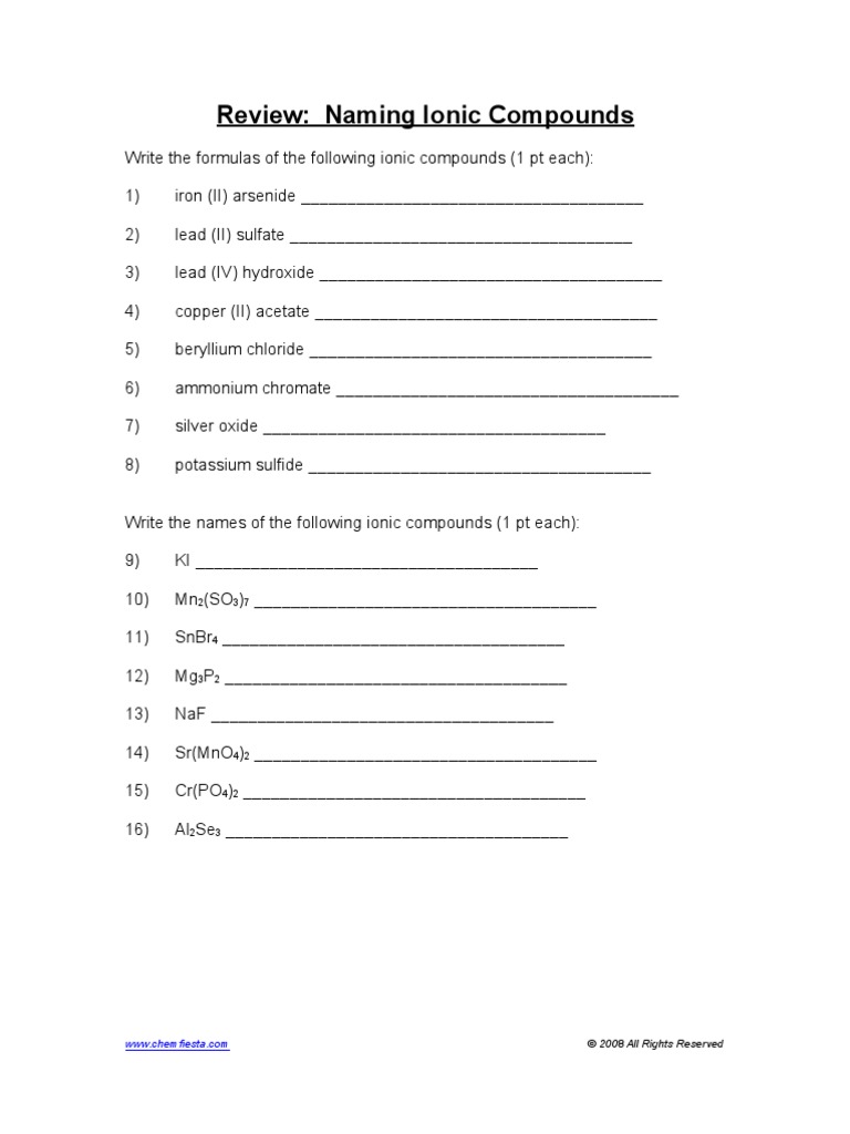 Ionic Compounds Naming Review Guide | PDF | Technology & Engineering