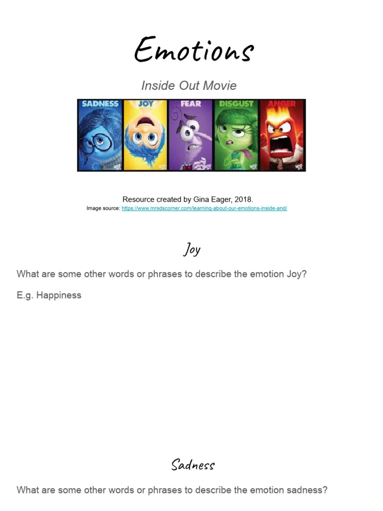 Emotions Template for Inside Out | PDF