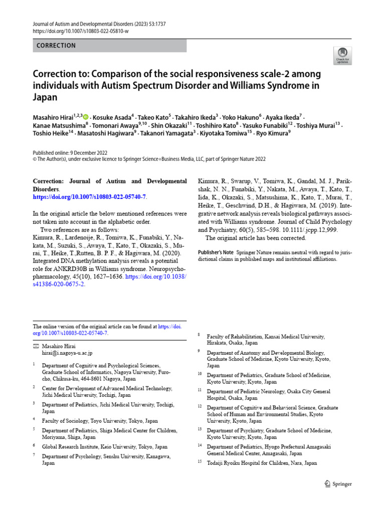 Correction To Comparison of The Social Responsiveness Scale-2 Among ...