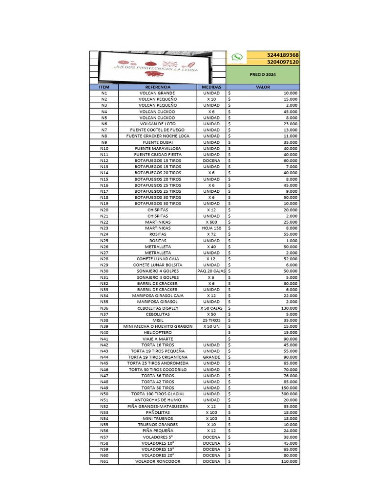 Precios Polvora 2024 MYJ | PDF