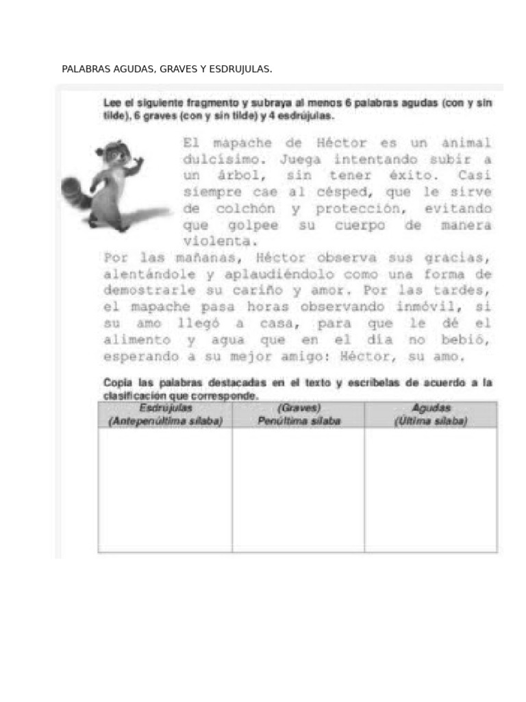 Tipos de Palabras: Agudas, Graves, Esdrújulas | PDF