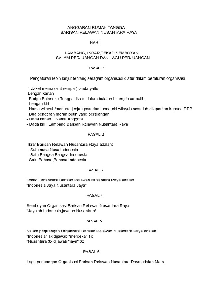 Anggaran Rumah Tangga BRPN - 1 | PDF