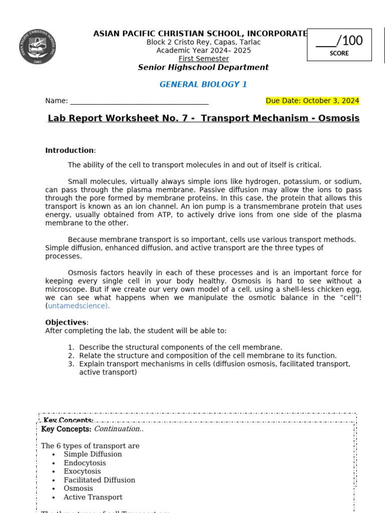 Osmosis Lab Report: Egg Experiment | PDF | Cell Membrane | Osmosis
