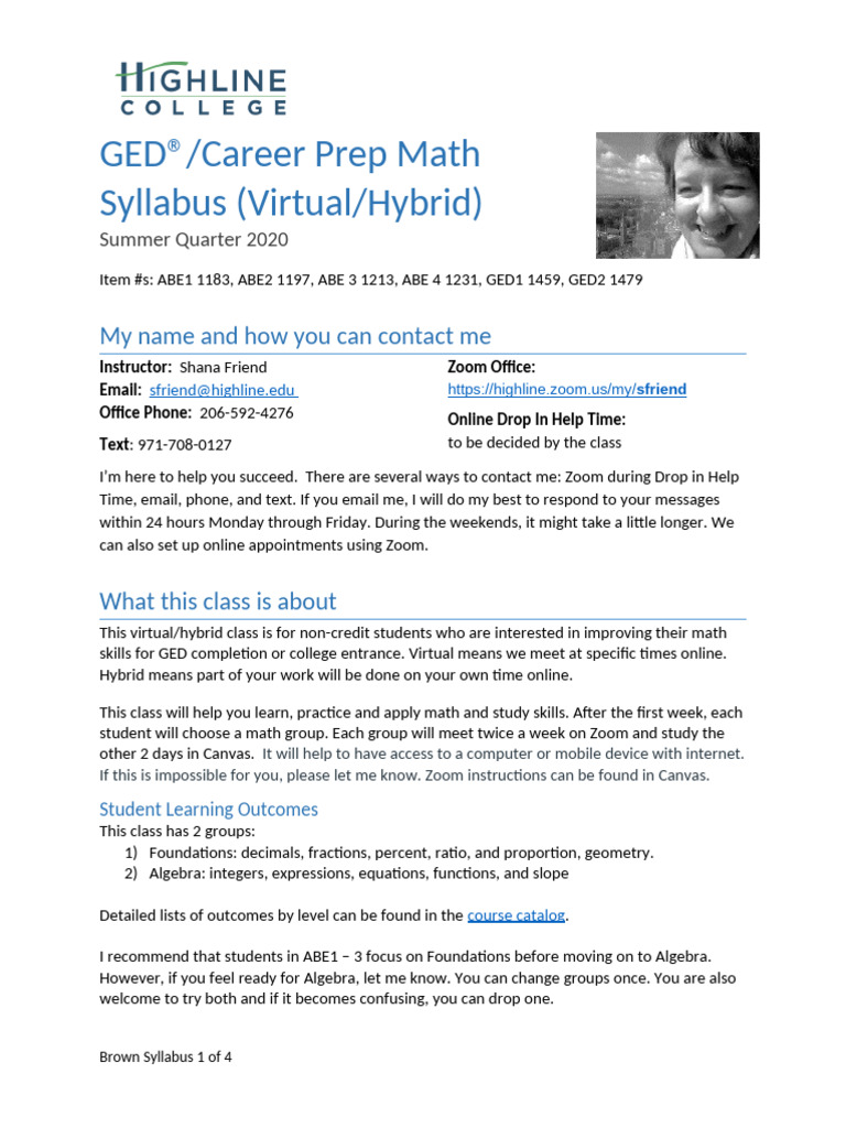 20su SFriend Syllabus GED, College Prep Math | PDF | Mathematics