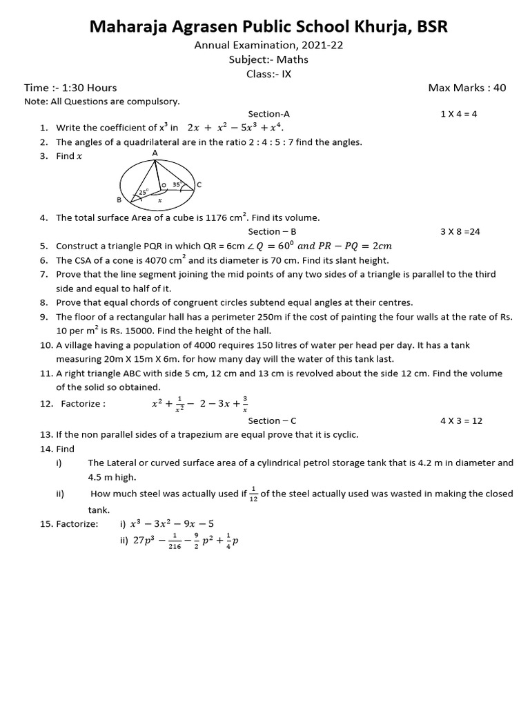 Class -9 Maths Annual 2021-22 | PDF | Area | Triangle