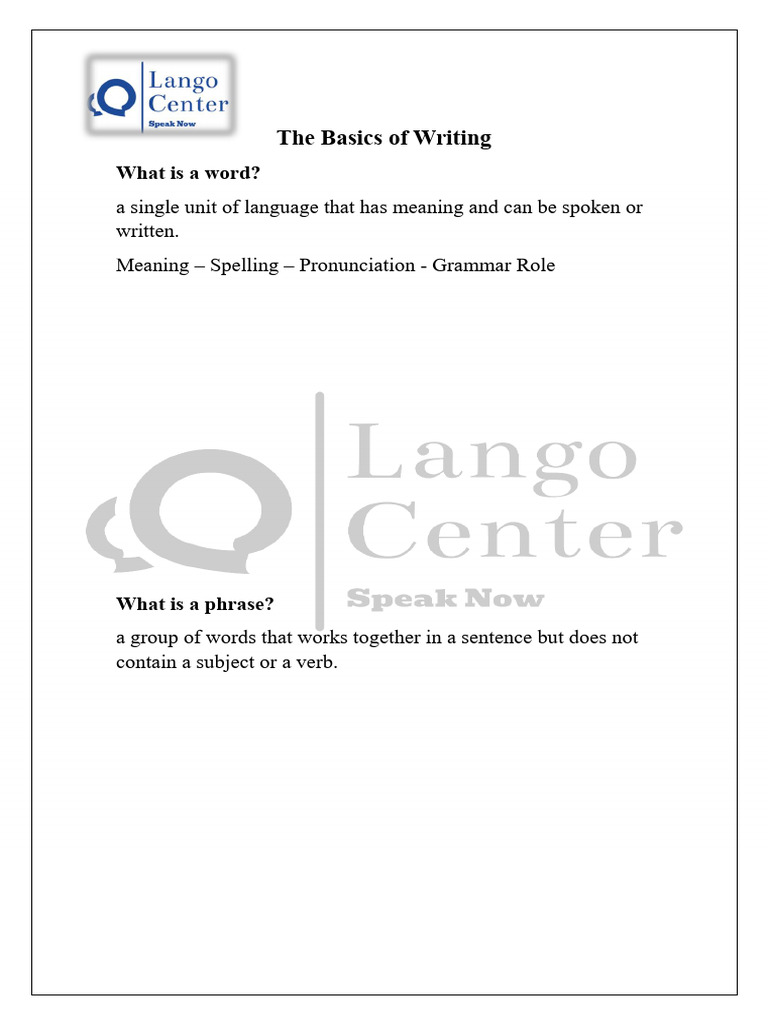 Writing Fundamentals: Words to Paragraphs | PDF