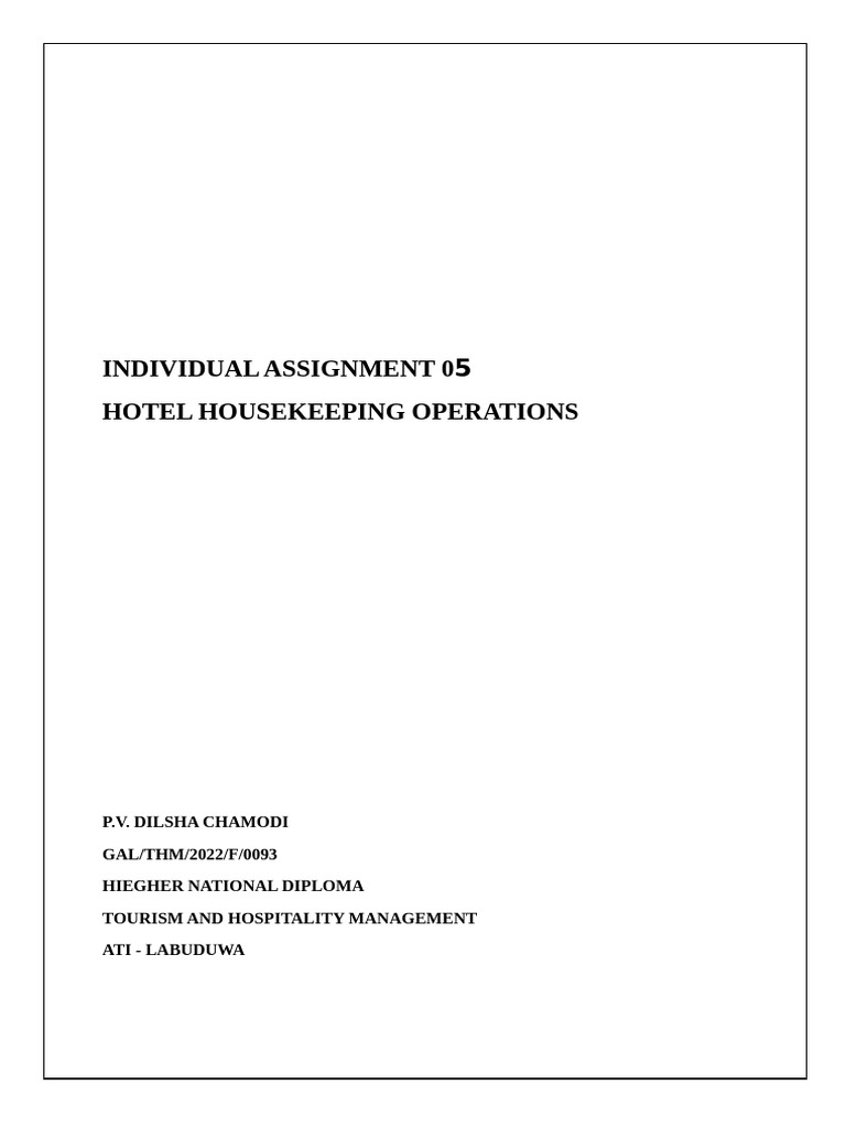Housekeeping Assignment 05 | PDF | Bedding | Pillow