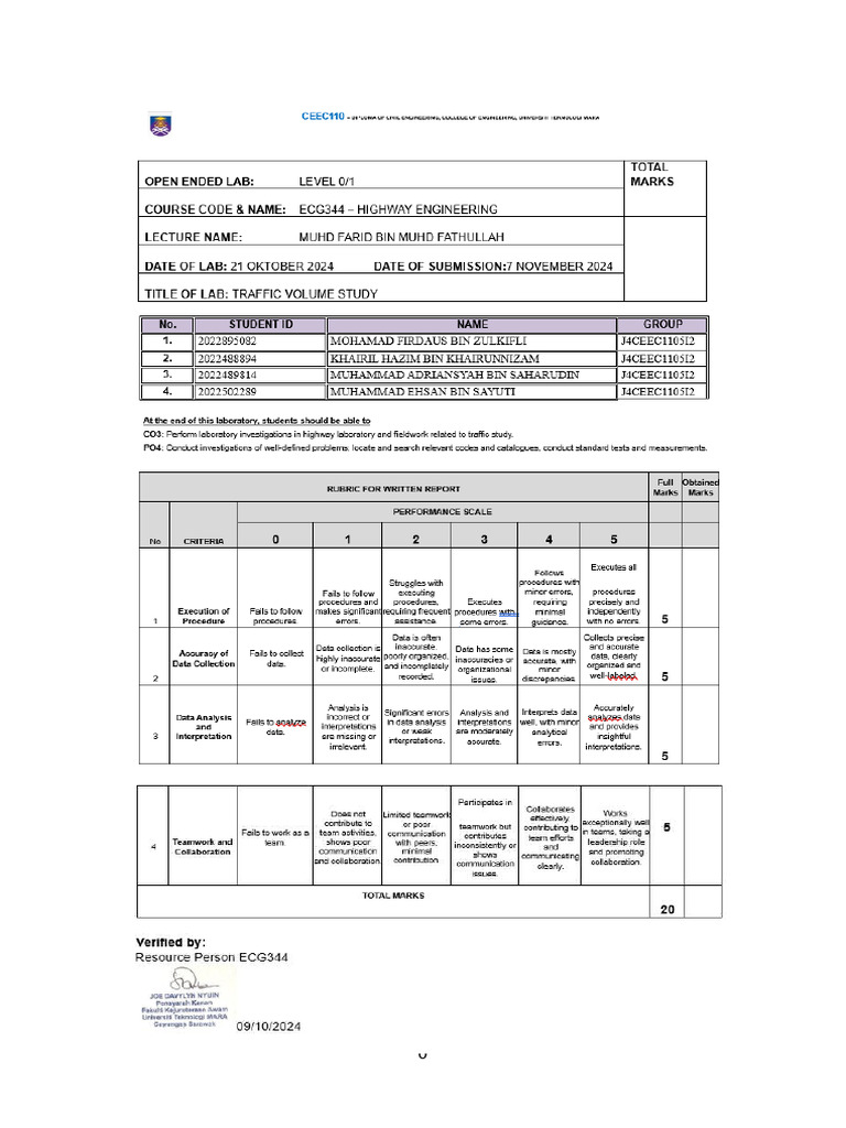 LAB 2 - TRAFFIC VOLUME STUDY | PDF | Traffic | Motorcycle