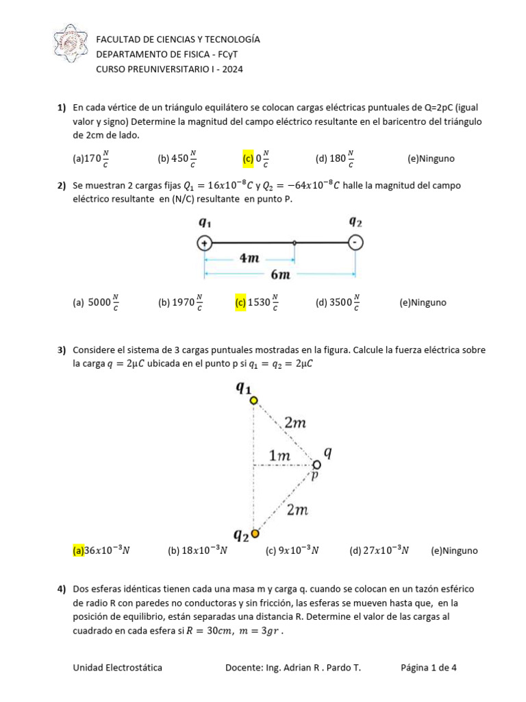 10 Preg Electroestatica Adrian Pardo.docx (1) | PDF | Campo eléctrico | Electrostática