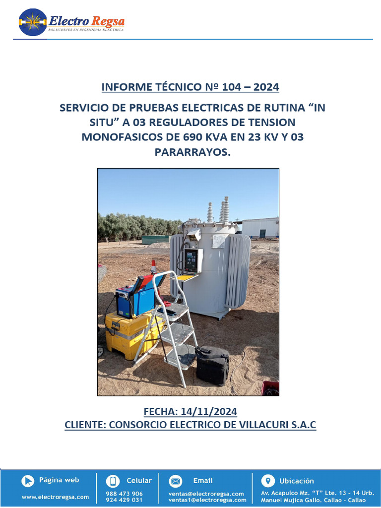Inf Electroregsa Ica Oc241005236 General | PDF | Aislador (Electricidad) | Transformador