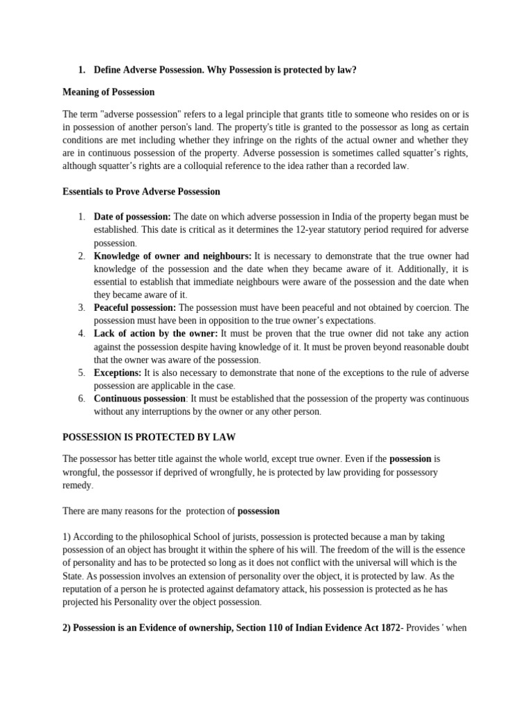 Define Adverse Possession | PDF | Adverse Possession | Justice