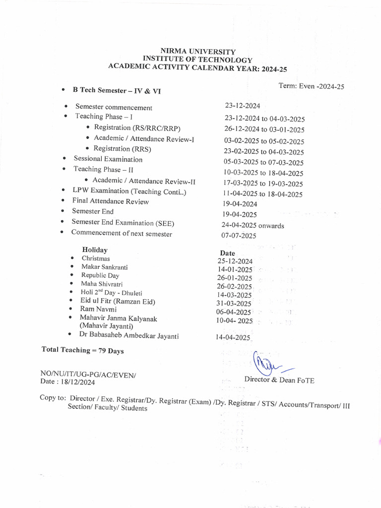 Academic Activity Calendar for_B Tech Semester - IV and VI_Even Term 24 ...
