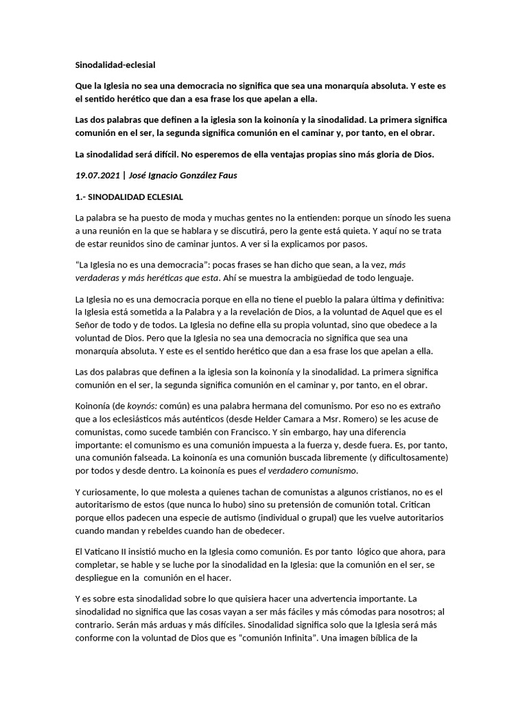 Sinodalidad Eclesial | PDF | Iglesia cristiana | eucaristía