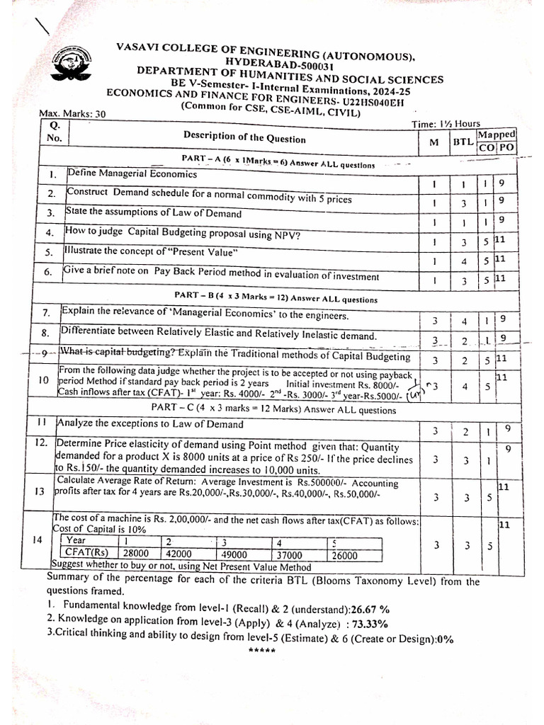 5th Sem Internal and Sem 2024 | PDF