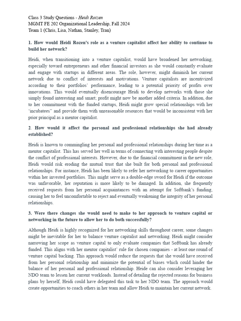 Case Study - Heidi Roizen | PDF | Venture Capital | Corporate Finance