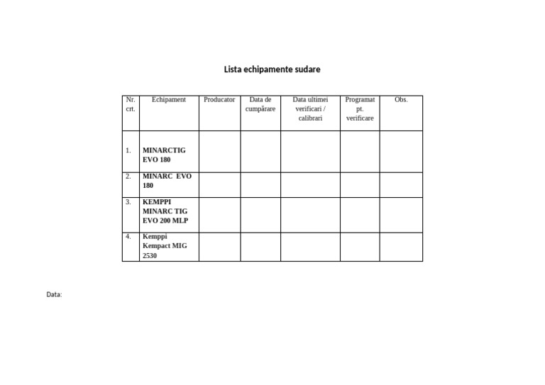 Lista Echipamente | PDF