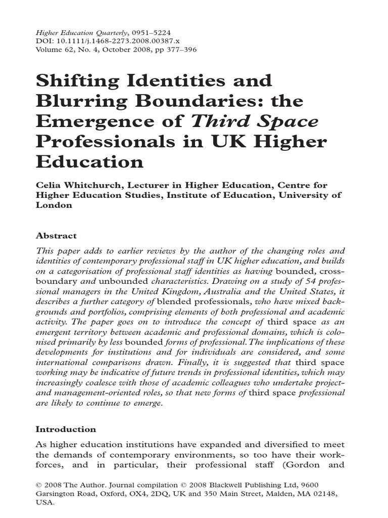 Whitchurch - 2008 - Shifting Identities and Blurring Boundaries The E | PDF | University ...