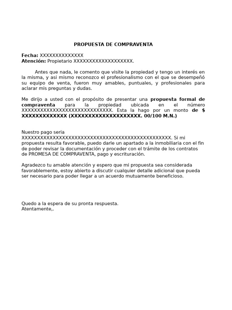 Formato Propuesta de Compraventa | PDF