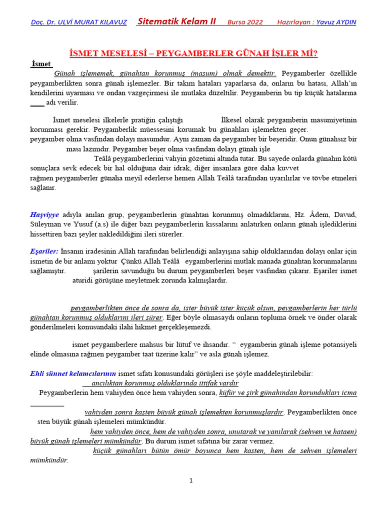 FİNAL- SİSTEMATİK KELAM 2 | PDF