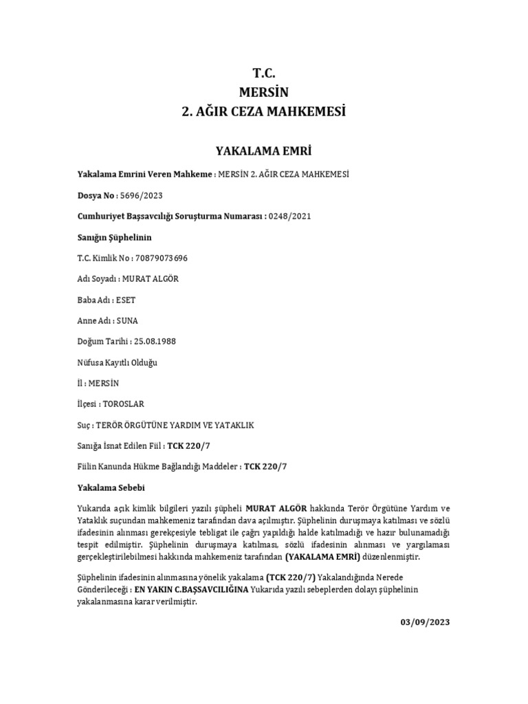 Yakalama Emri Murat Algor Formatted | PDF