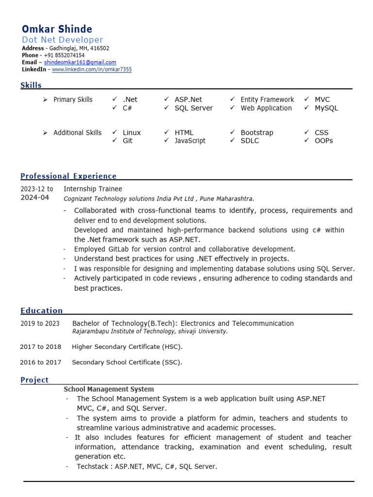 Omkar Shinde Resume | PDF