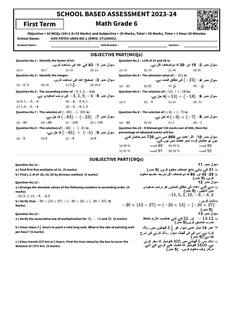 6th Math Bi Lan | PDF