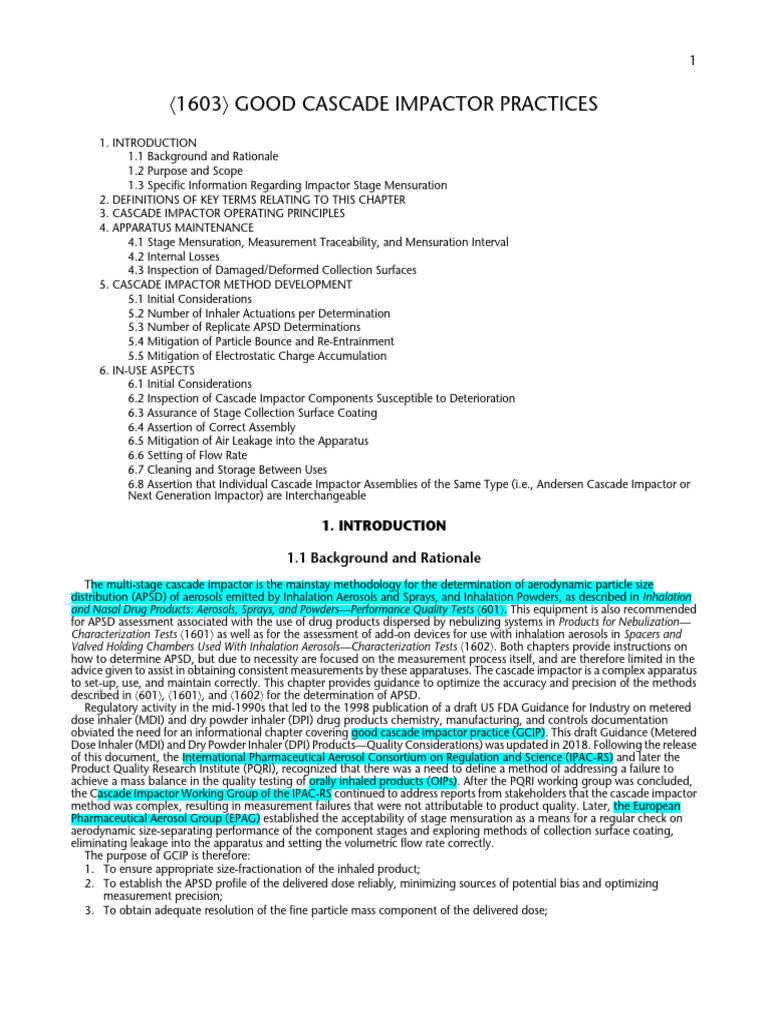 1603 Good Cascade Impactor Practices | PDF | Aerosol
