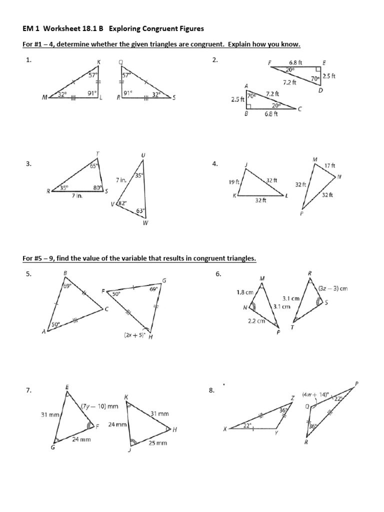 Congruent Triangles Worksheet | PDF