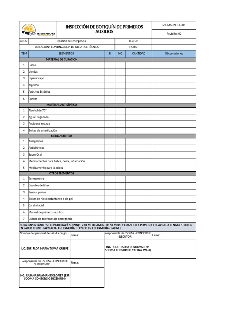 Formato de Inspeccion de Botiquín de Primeros Auxilios | PDF