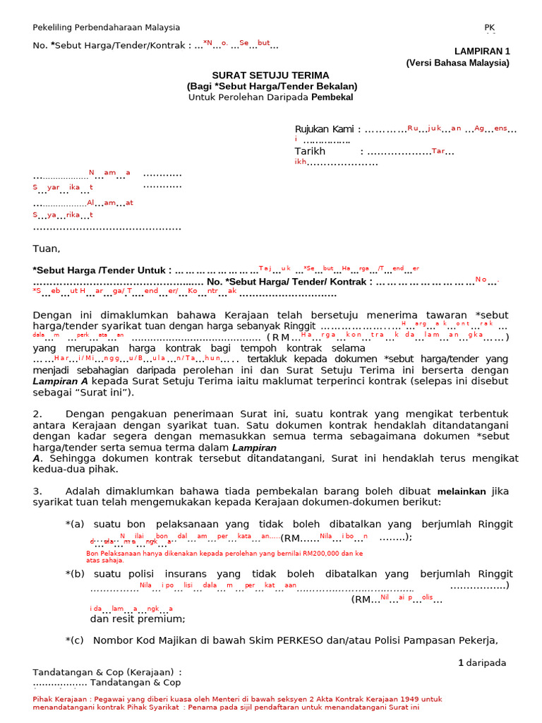 Lampiran 1 - Surat Setuju Terima (SST) | PDF
