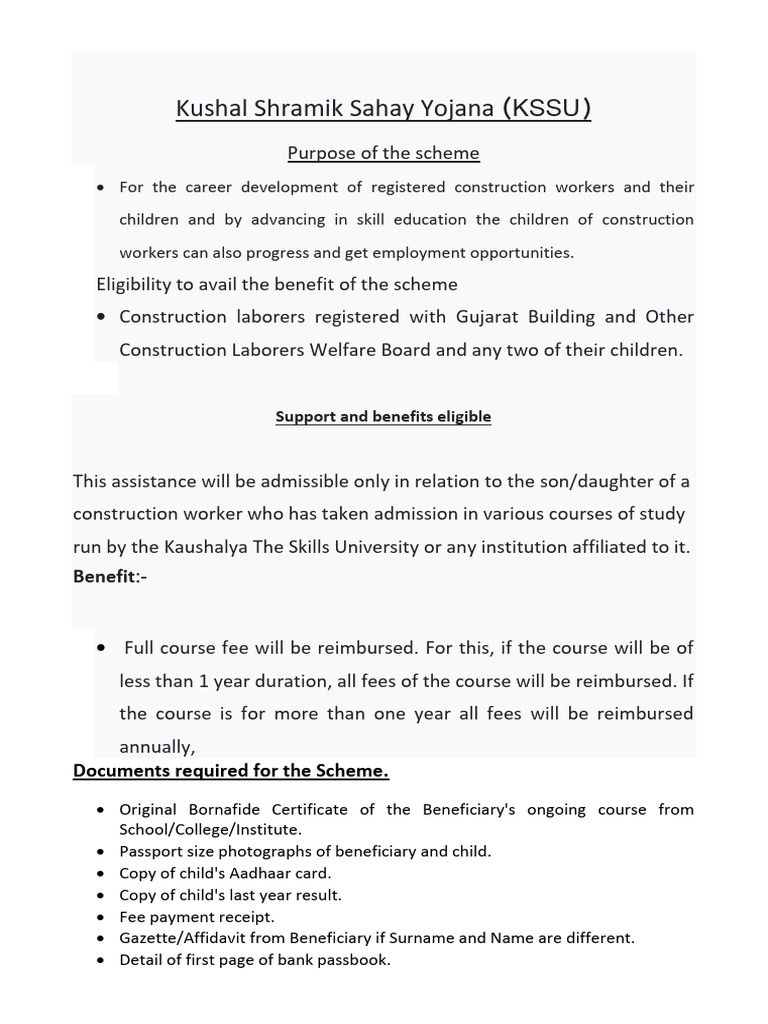 Kushal Shramik Sahay Yojana Overview | PDF