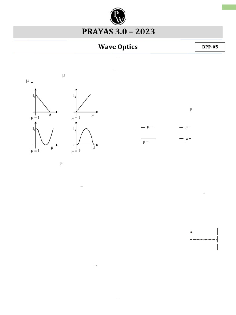 Wave Optics - DPP 05 (Extra DPP) (30 2023) | PDF | Diffraction | Wavelength