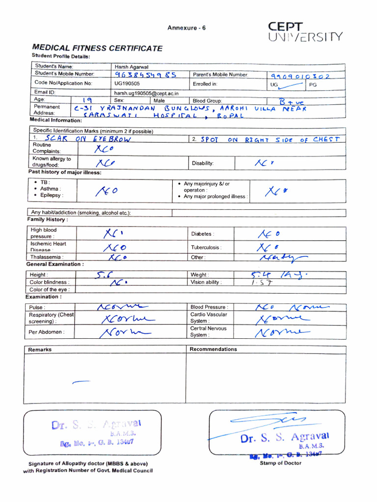 Medical Fitness Certificate Template | PDF | Clinical Medicine ...