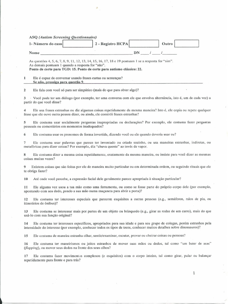 SCQ (Social Communication Questionnaire) | PDF