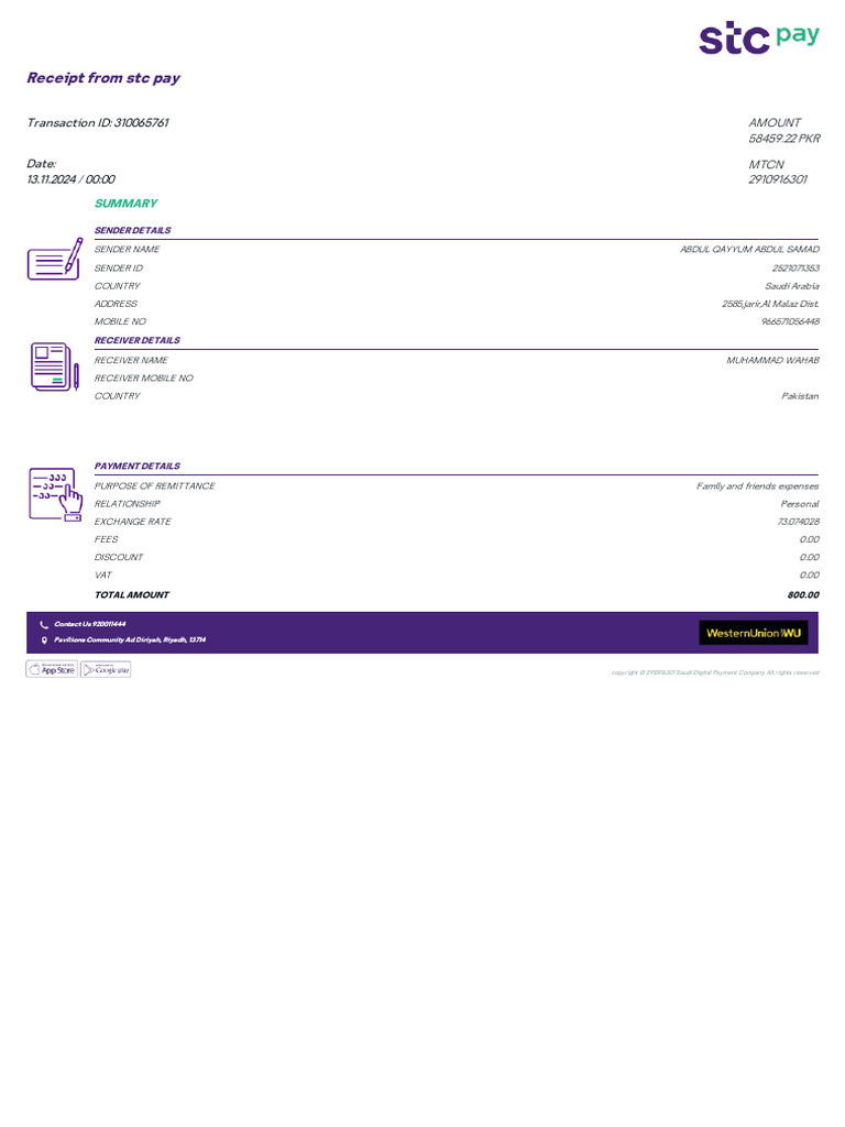 Stcpay WU 310065761 | PDF