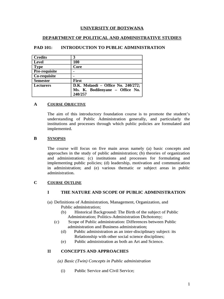 PAD 101: Intro to Public Administration | PDF