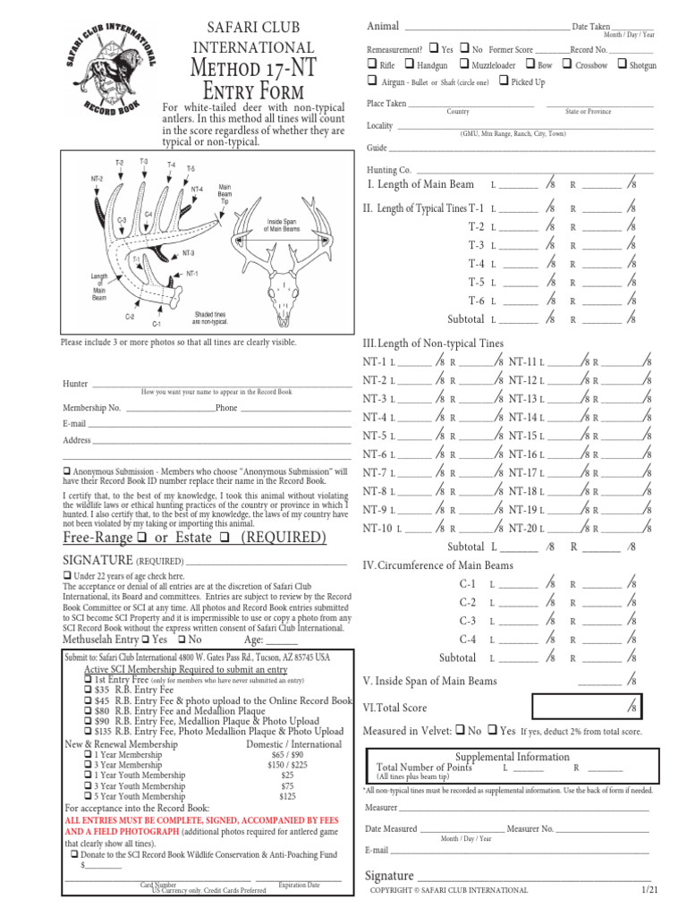 17NT Non-Typical Antler Entry Form | PDF | Wildlife | Hunting