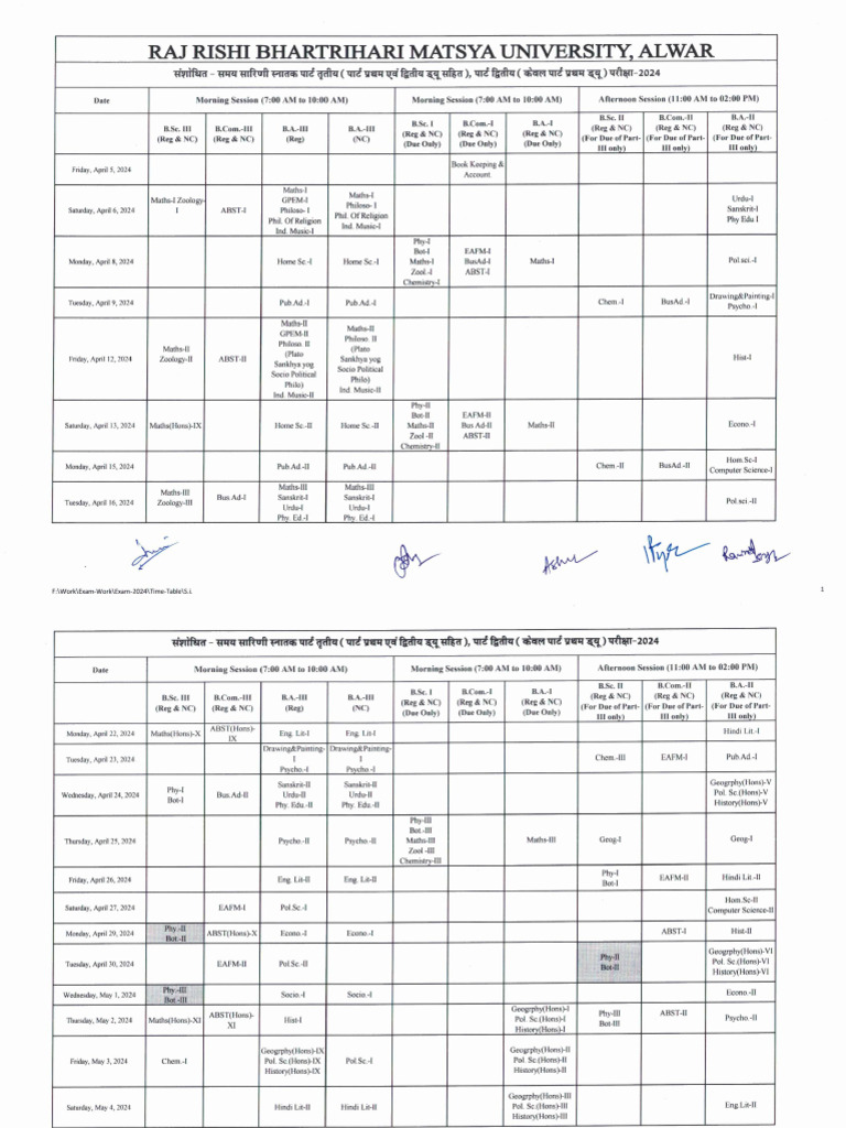 RRevised Time Table UG-III (Withdue) UG-II (Due Only) 2024 | PDF