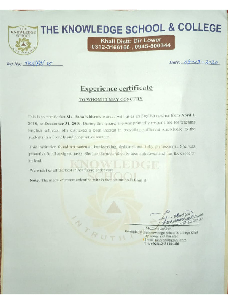 Teaching Experience Certificate 2 | PDF