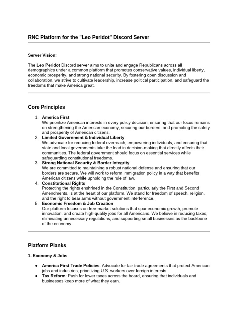 RNC Platform For The - Leo Peridot - Discord Server | PDF | The United ...