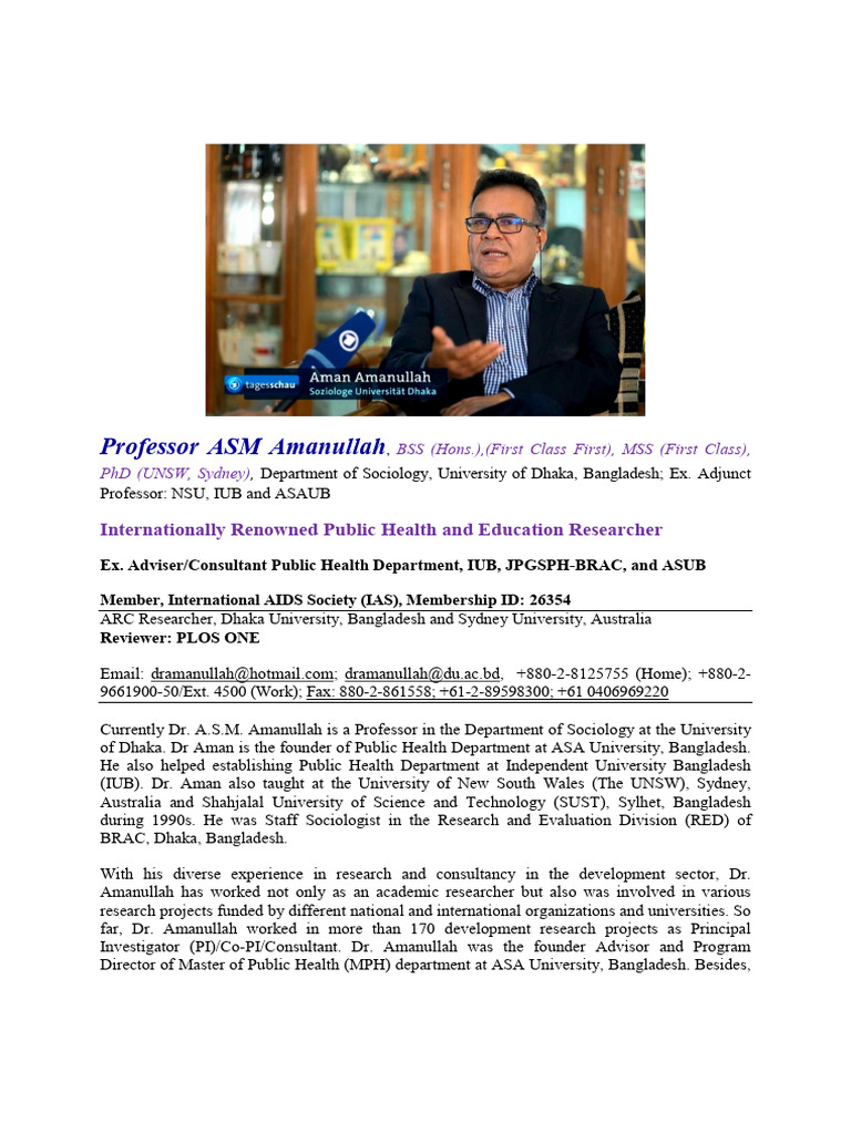 CV DR ASM Amanullah | PDF | Bangladesh | Safe Sex