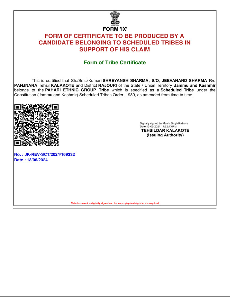 SC ST Caste Certificate 2 | PDF