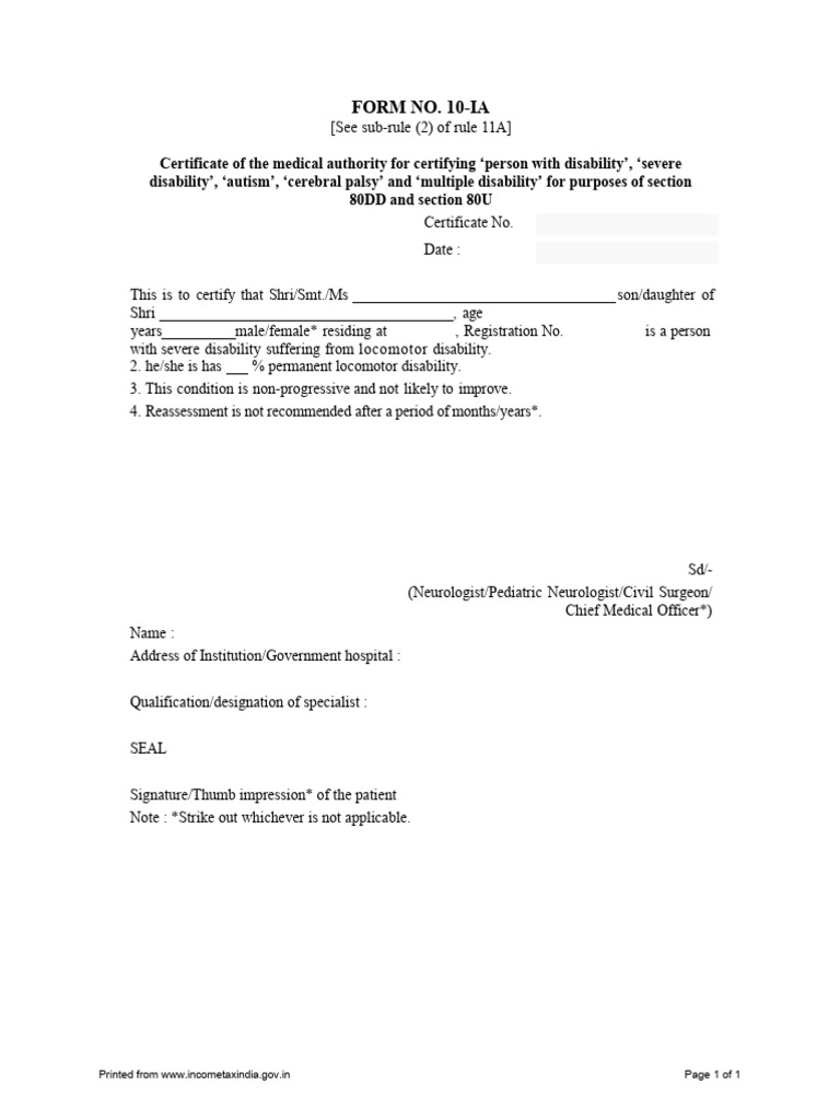 Disability Certification Form 10-IA | PDF