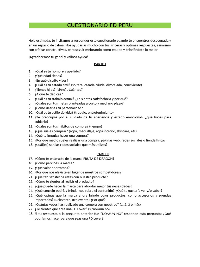 Cuestionario FD Peru | PDF