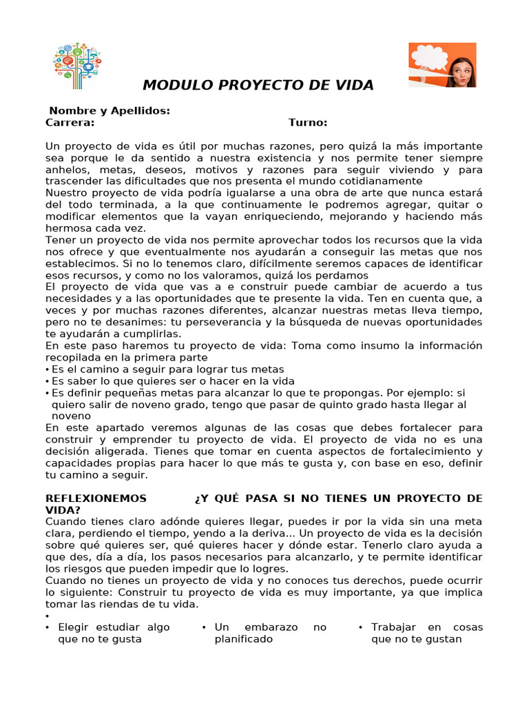 MODULO PROYECTO DE VIDA 2da | PDF | Objetivo | Planificación