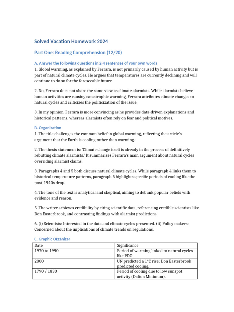 Solved Vacation HW 2024 | PDF | Climate Change | Climate