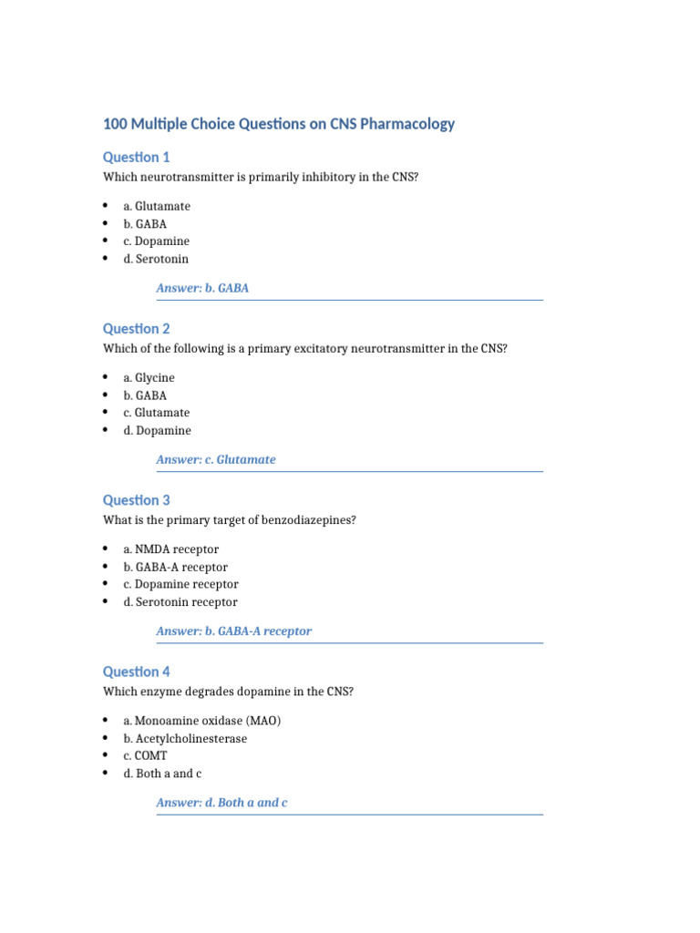 MCQs CNS Pharmacology | PDF
